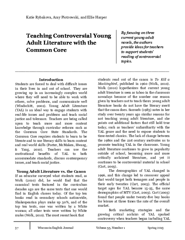 (PDF) Teaching Controversial Young Adult Literature With Common Core