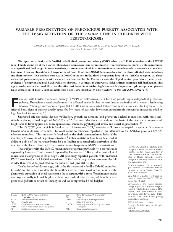 (PDF) Variable presentation of precocious puberty associated with the ...