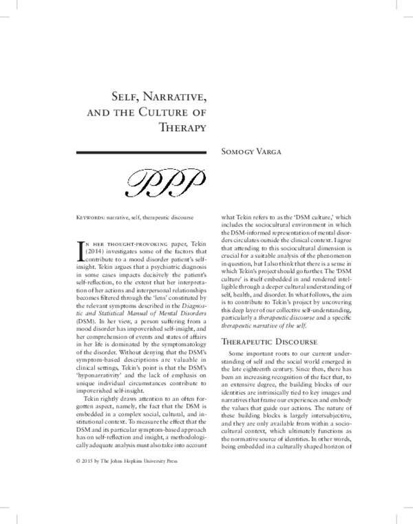 (PDF) Self, Narrative, and the Culture of Therapy