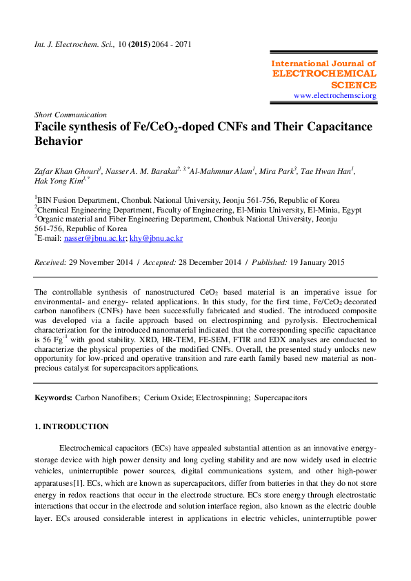 (PDF) Facile synthesis of Fe/CeO2-doped CNFs and Their Capacitance Behavior