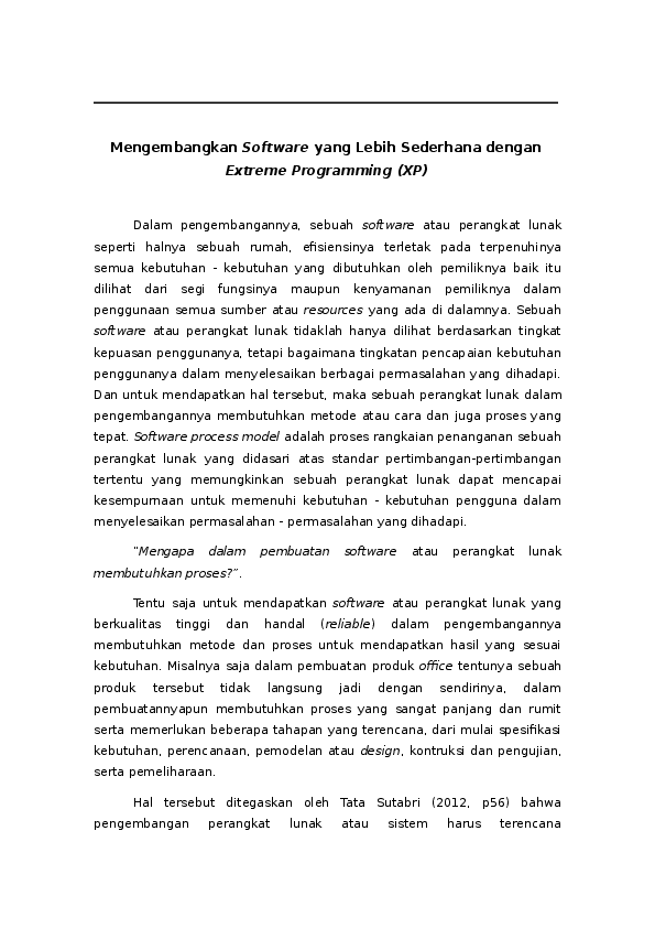 (DOC) Mengembangkan Software yang Lebih Sederhana dengan Extreme ...