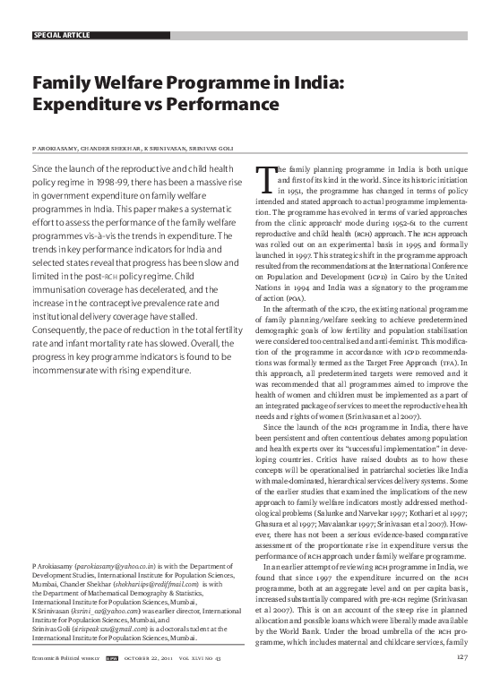 (PDF) Family Welfare Programme in India: Expenditure vs Performance