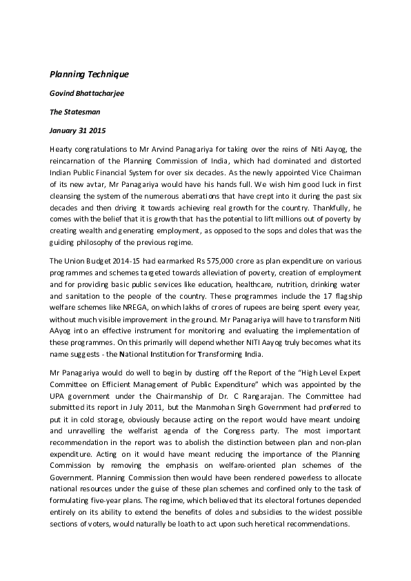 (PDF) Removing the distinction between plan and non-plan expenditure