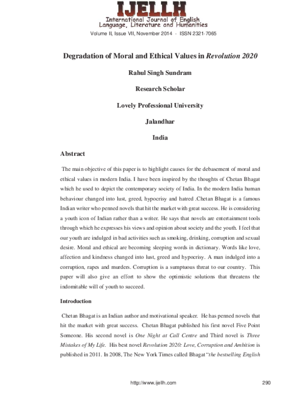 (PDF) Degradation of moral and ethical values in revoulation 2020