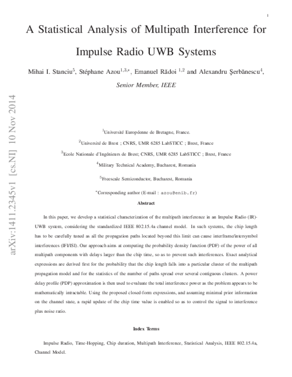 A Statistical Analysis of Multipath Interference for impulse radio UWB systems