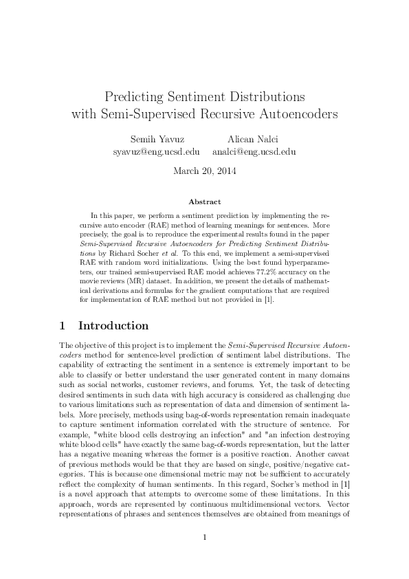 (PDF) Predicting Sentiment Distributions with Semi-Supervised Recursive Autoencoders