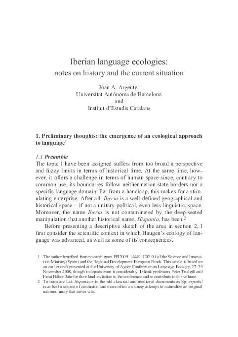 (PDF) Iberian language ecologies: notes on history and the current ...