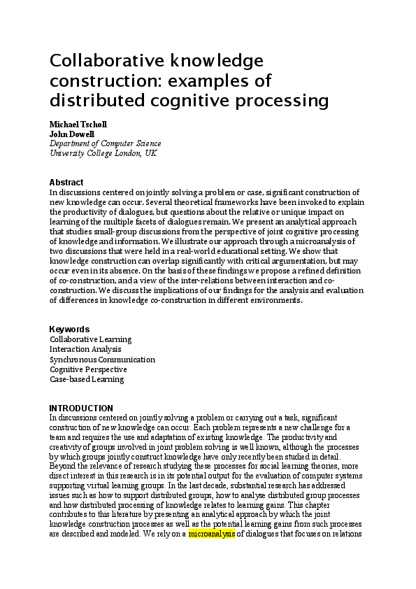 (PDF) Collaborative Knowledge Construction: Examples of Distributed ...