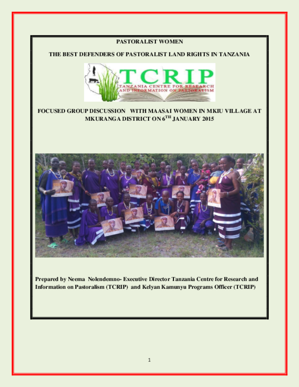 (PDF) Focused Group Discussion with Maasai Women in Mkiu Village at ...