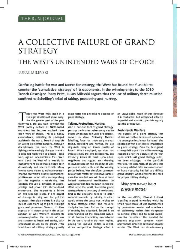 (PDF) A Collective Failure of Grand Strategy - The West's Unintended ...
