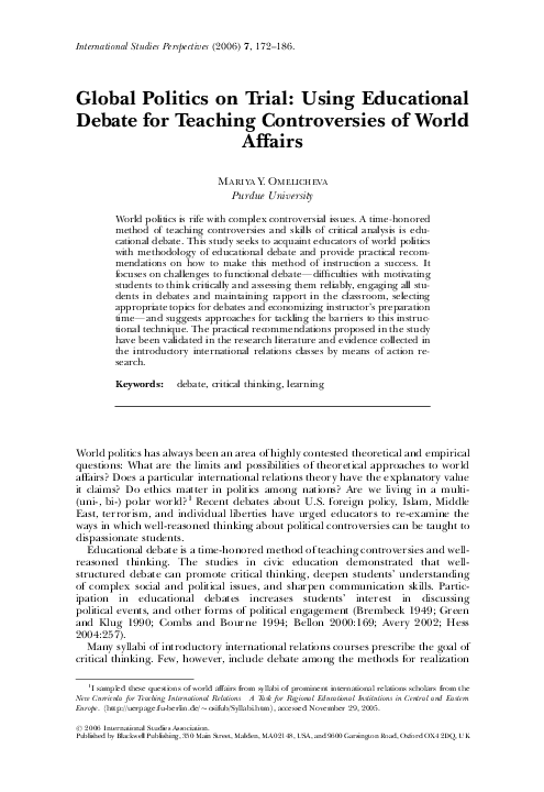 (PDF) Global Politics on Trial: Using Educational Debate for Teaching ...