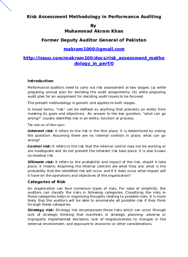 (DOC) Risk Assessment Methodology in Performance Auditing