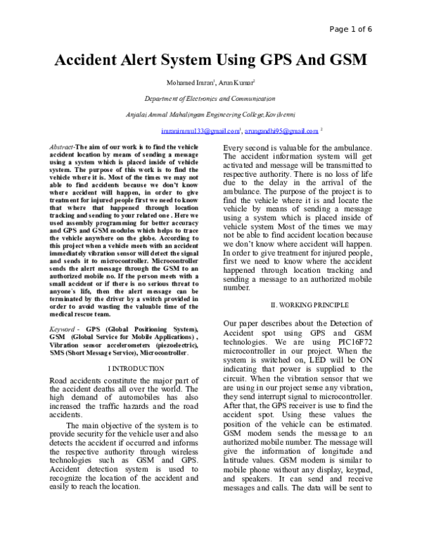 (DOC) Accident Alert System Using GPS And GSM