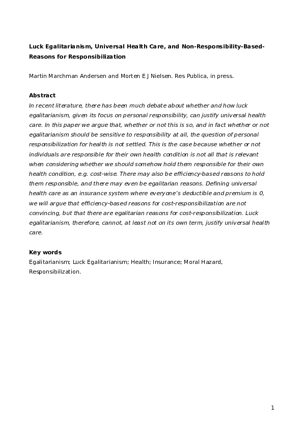 (DOC) Luck Egalitarianism, Universal Health Care, and Non ...