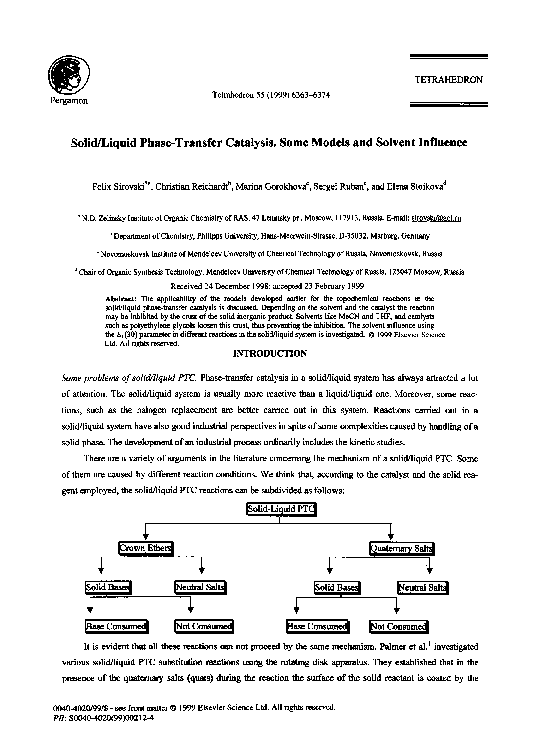 (PDF) Solid/liquid phase-transfer catalysis. Some models and solvent ...