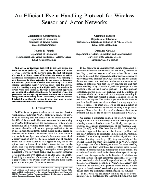 (PDF) An Efficient Event Handling Protocol for Wireless Sensor and Actor Networks