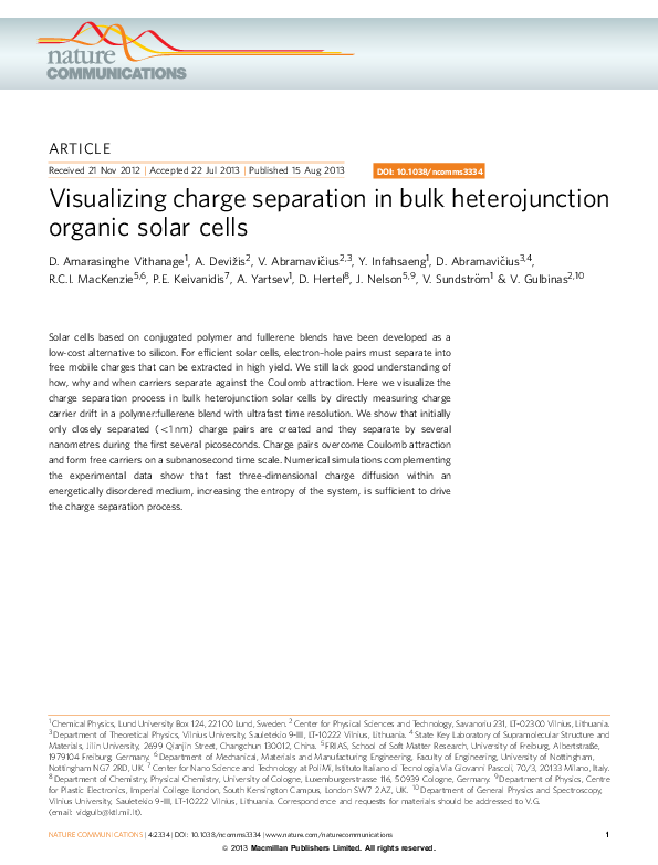 (PDF) Visualizing charge separation in bulk heterojunction organic ...