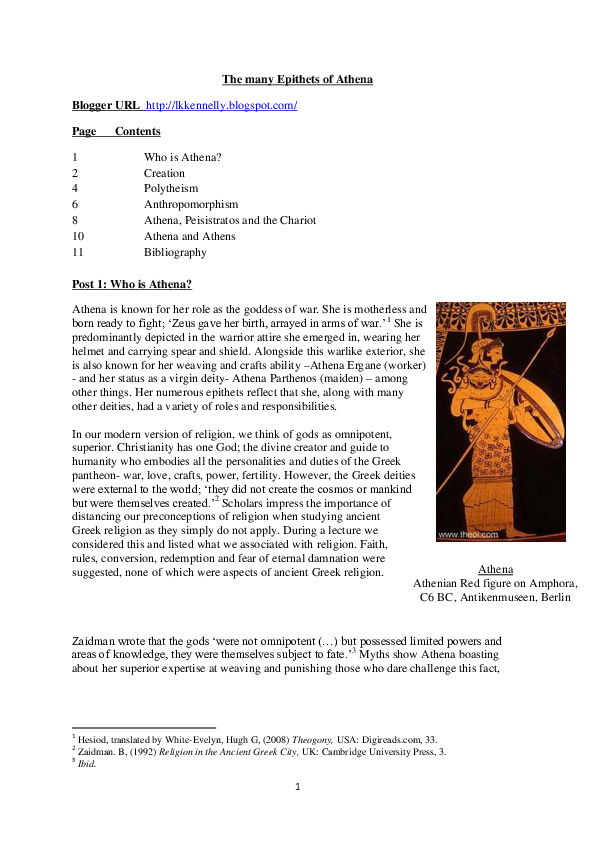 (PDF) The many Epithets of Athena
