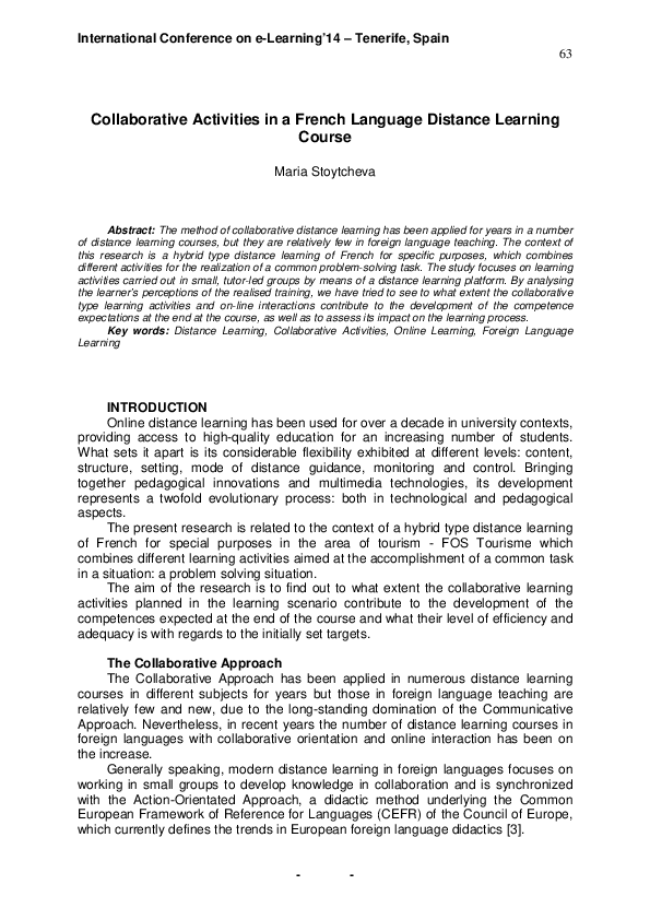 (PDF) Collaborative Activities in a French Language Distance Learning ...