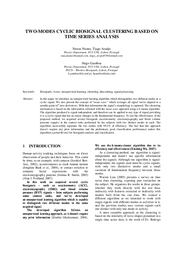 (PDF) TWO-MODES CYCLIC BIOSIGNAL CLUSTERING BASED ON TIME SERIES ANALYSIS