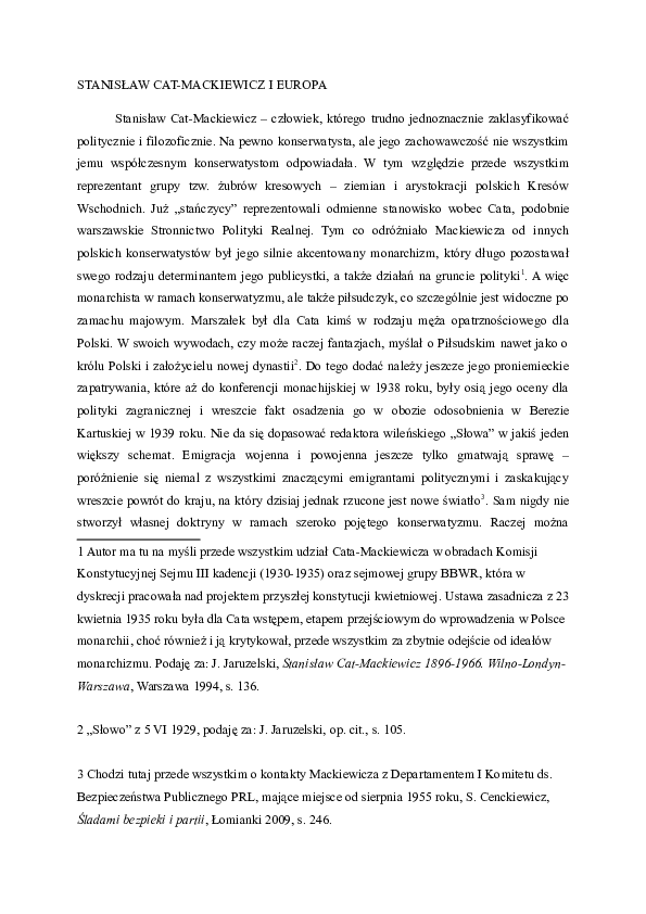 (DOC) STANISŁAW CAT-MACKIEWICZ I EUROPA Stanisław Cat-Mackiewicz – człowiek