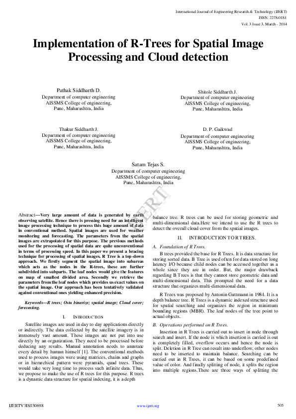 (PDF) Implementation of R-Trees for Spatial Image Processing and Cloud detection