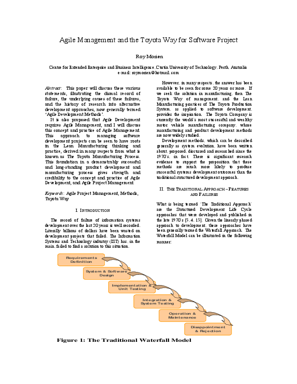 (PDF) Agile Management and the Toyota Way for Software Project Management