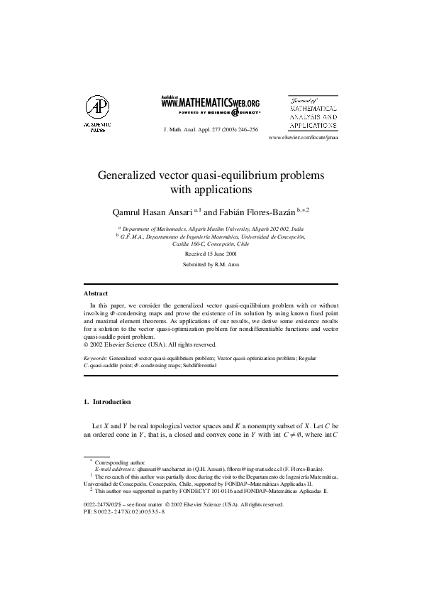 (PDF) Generalized vector quasi-equilibrium problems with applications ...
