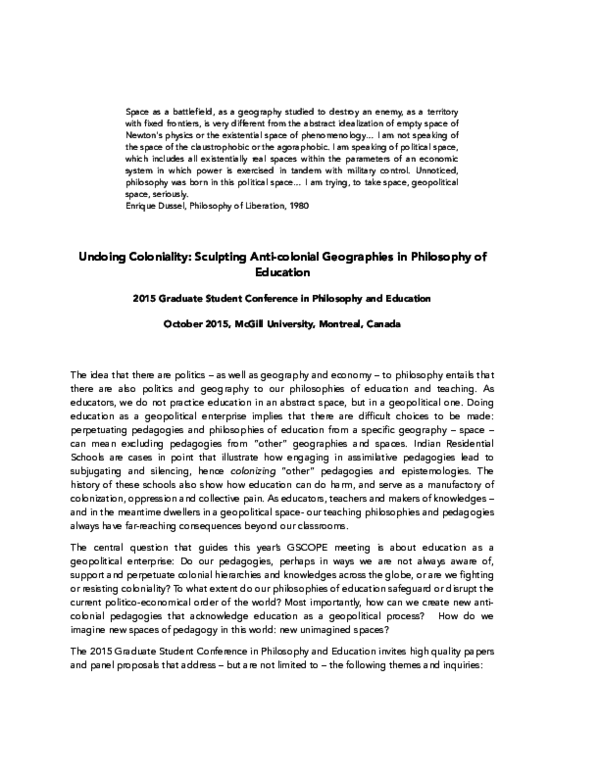 (PDF) 2015 Graduate Student Conference in Philosophy and Education Call ...