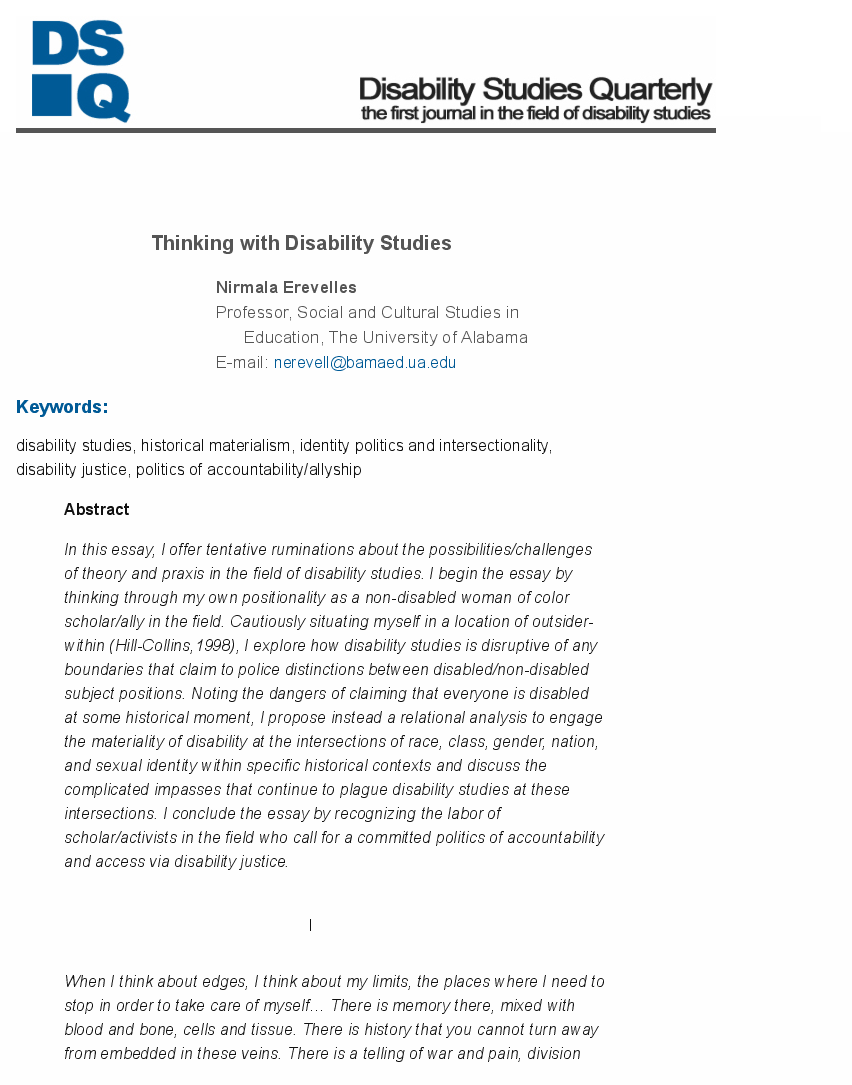 (PDF) Thinking with Disability Studies