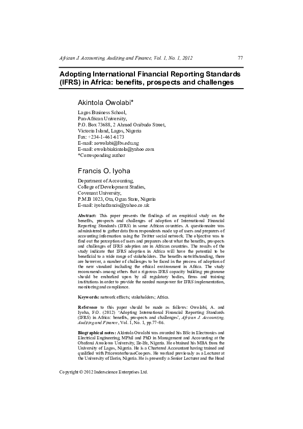 (PDF) Adopting International Financial Reporting Standards (IFRS) in Africa: benefits, prospects ...