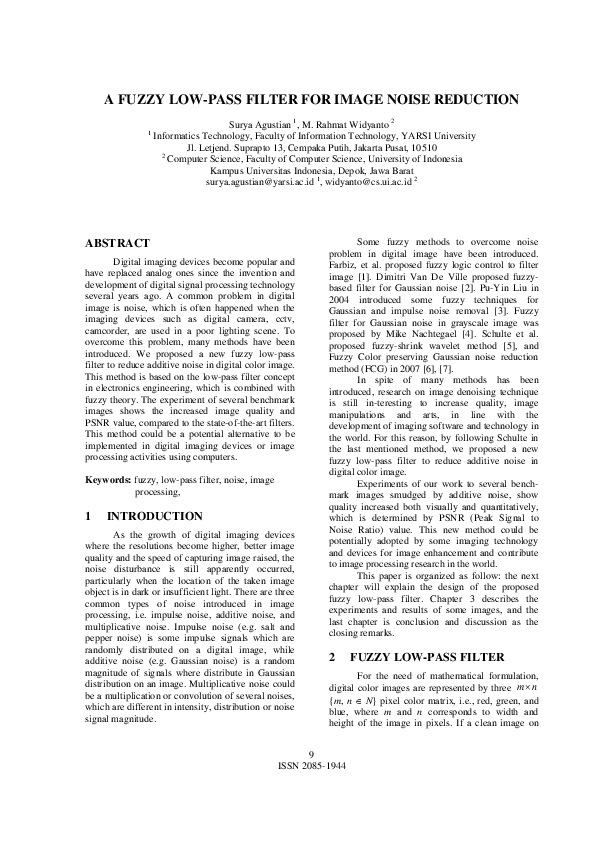 (PDF) A FUZZY LOW-PASS FILTER FOR IMAGE NOISE REDUCTION