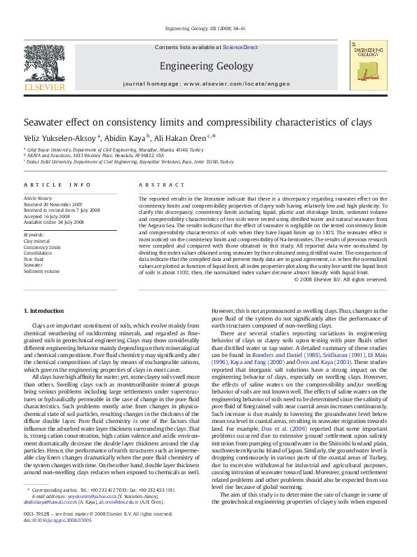 Pdf Seawater Effect On Consistency Limits And Compressibility