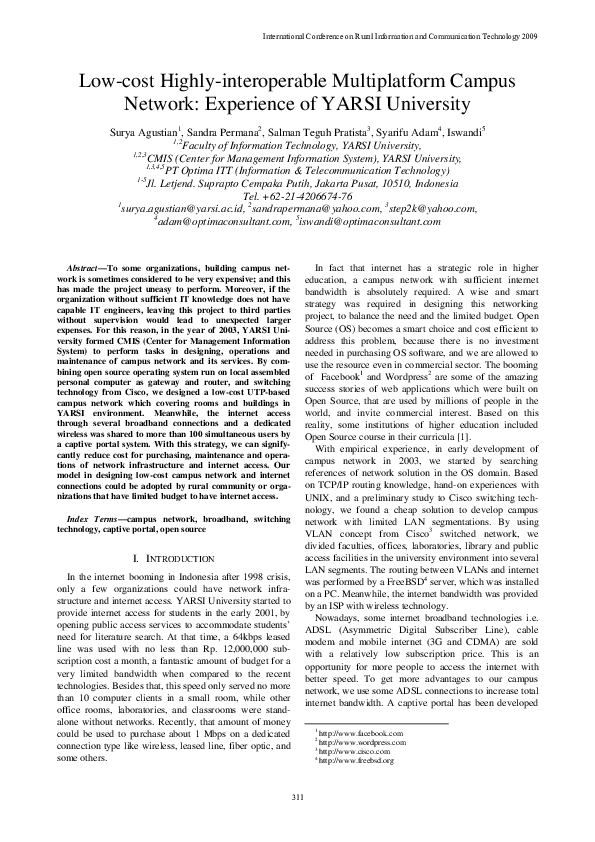 (PDF) Low-cost Highly-interoperable Multiplatform Campus Network: Experience of YARSI University