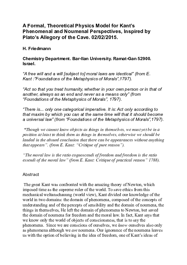 (DOC) A Formal Theoretical Physics Model for Kant's Phenomenal and ...