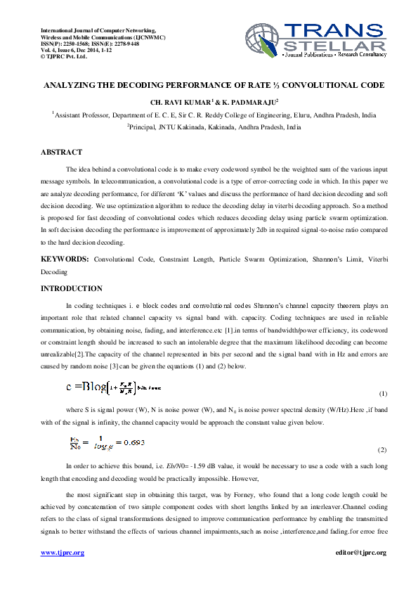 Pdf Analyzing The Decoding Performance Of Rate ⅓ Convolutional Code 0323
