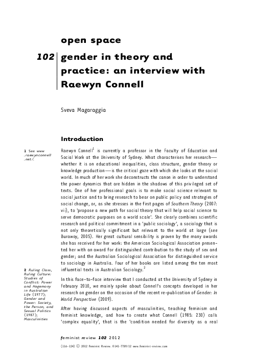 (PDF) gender in theory and practice: an interview with Raewyn Connell