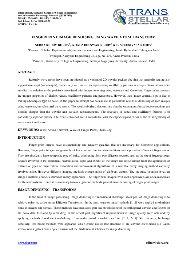 (PDF) FINGERPRINT IMAGE DENOISING USING WAVE ATOM TRANSFORM