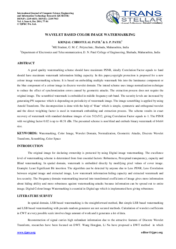 (PDF) WAVELET BASED COLOR IMAGE WATERMARKING