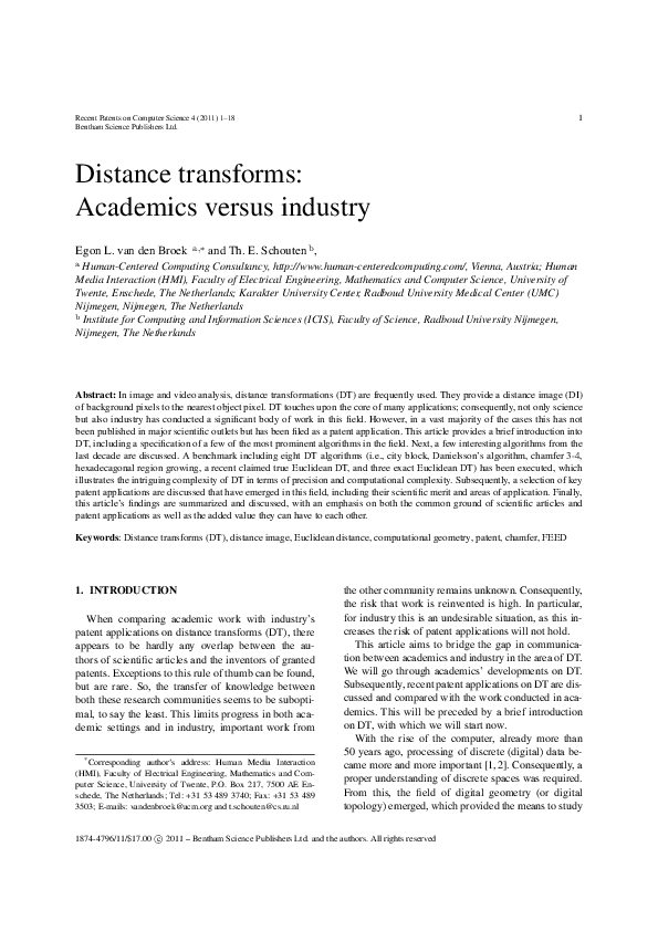 (PDF) Distance transforms: Academics versus industry | Egon L. van den Broek and Theo Schouten ...