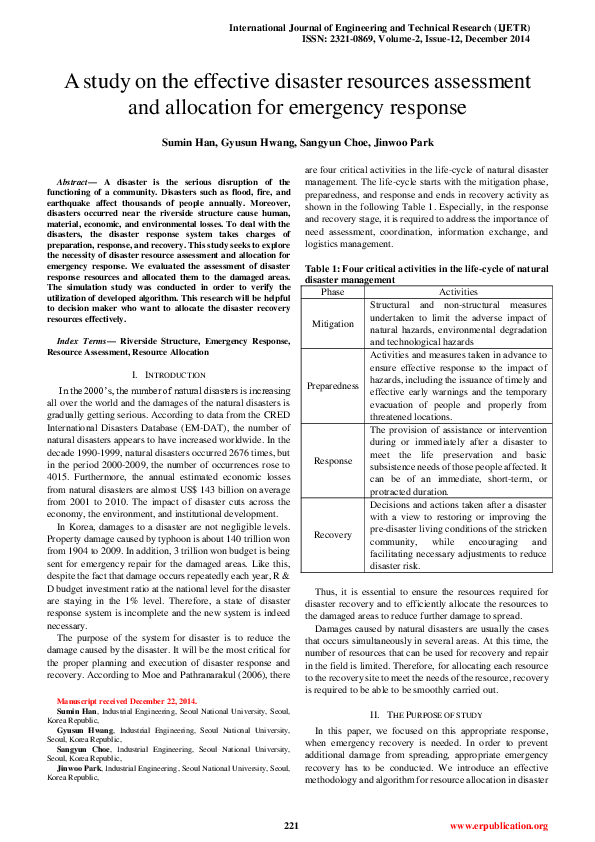 (PDF) A study on the effective disaster resources assessment and ...