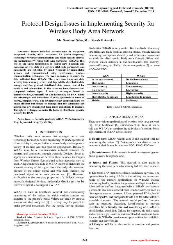 (PDF) Protocol Design Issues in Implementing Security for Wireless Body Area Network