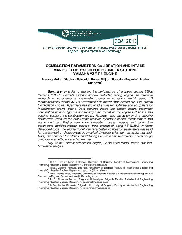(PDF) Combustion Parameters Calibration and Intake Manifold Redesign ...