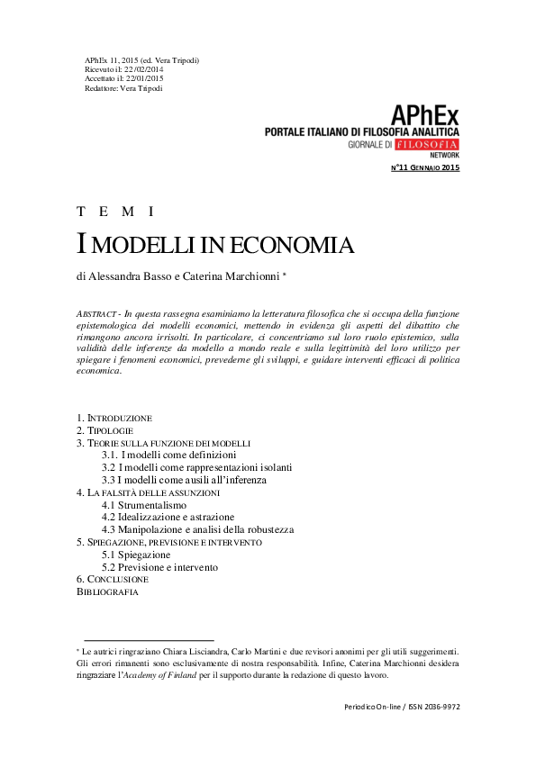 I modelli in economia