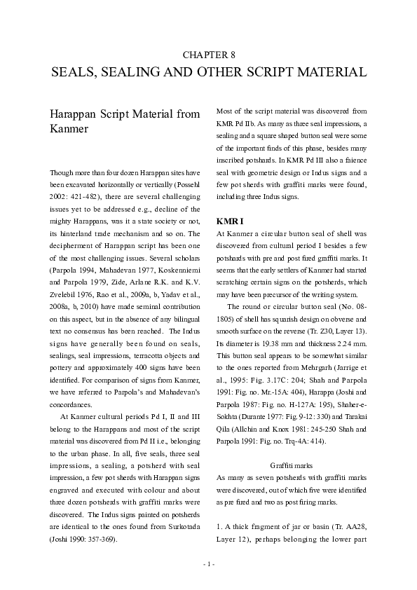 (PDF) Harappan Script Material from Kanmer