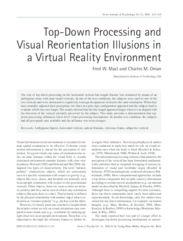 (PDF) Top-Down Processing and Visual Reorientation Illusions in a ...