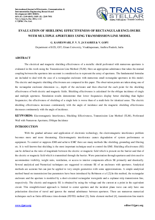 (PDF) EVALUATION OF SHIELDING EFFECTIVENESS OF RECTANGULAR ENCLOSURE WITH MULTIPLE APERTURES ...