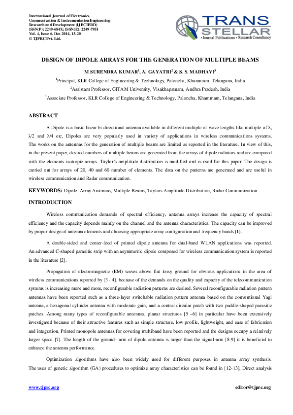 (PDF) DESIGN OF DIPOLE ARRAYS FOR THE GENERATION OF MULTIPLE BEAMS