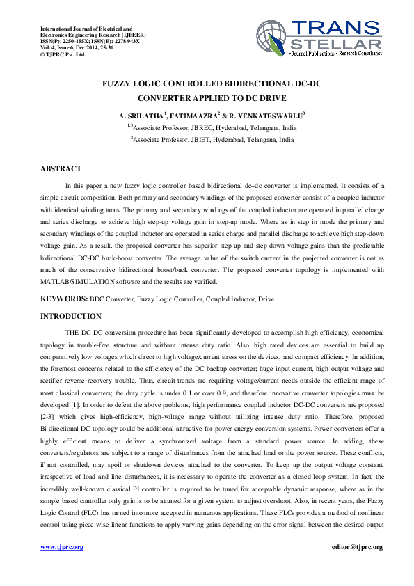 Pdf Fuzzy Logic Controlled Bidirectional Dc Dc Converter Applied To