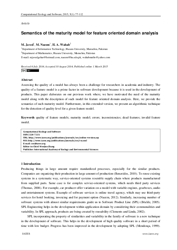 (PDF) Semantics of the maturity model for feature oriented domain analysis